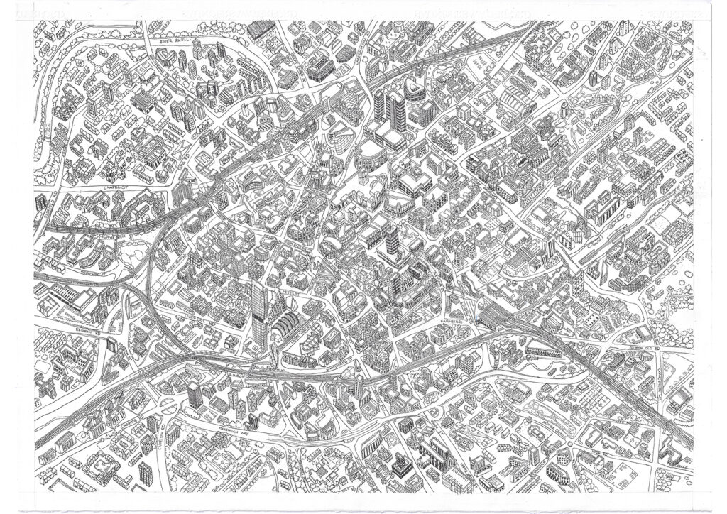 Illustrated Map of Manchester City Center – nickjonesillustration.com