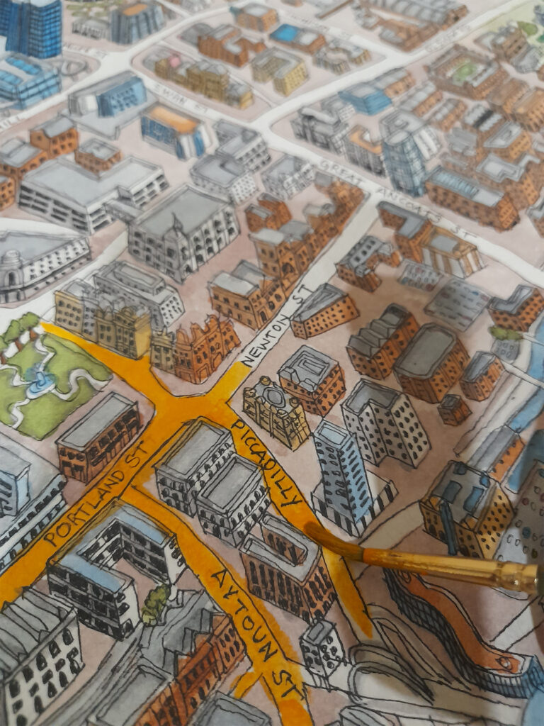 Illustrated Map of Manchester City Center – nickjonesillustration.com