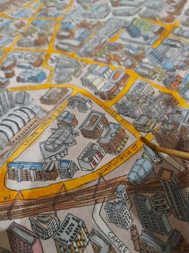 Illustrated Map of Manchester City Center – nickjonesillustration.com