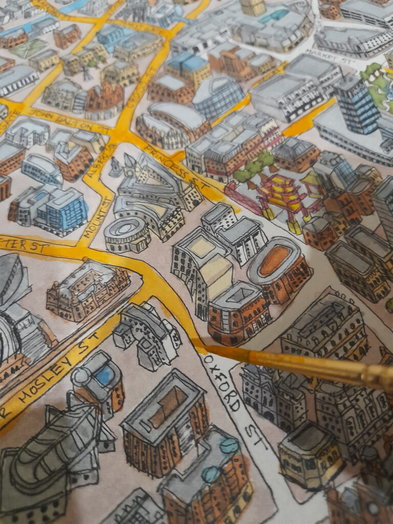 Illustrated Map of Manchester City Center – nickjonesillustration.com
